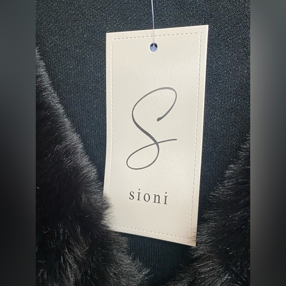 Sioni | Jackets & Coats | Sioni Black Faux Fur Trimmed Cardigan Size ...